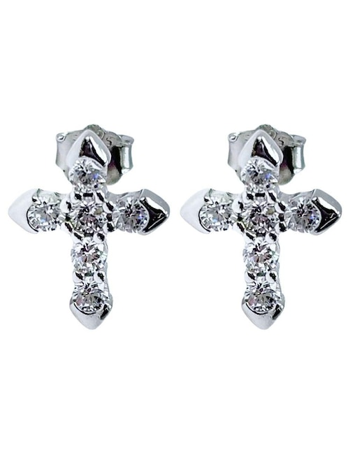 Aretes de cruz Aretize de plata P 925 con acabado pavé zirconia 1