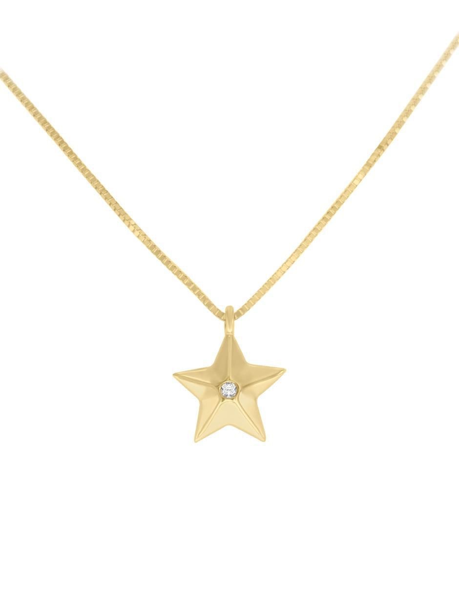 Estrella De Oro Colgante Con Cadena Incluída De Oro De 18k Con