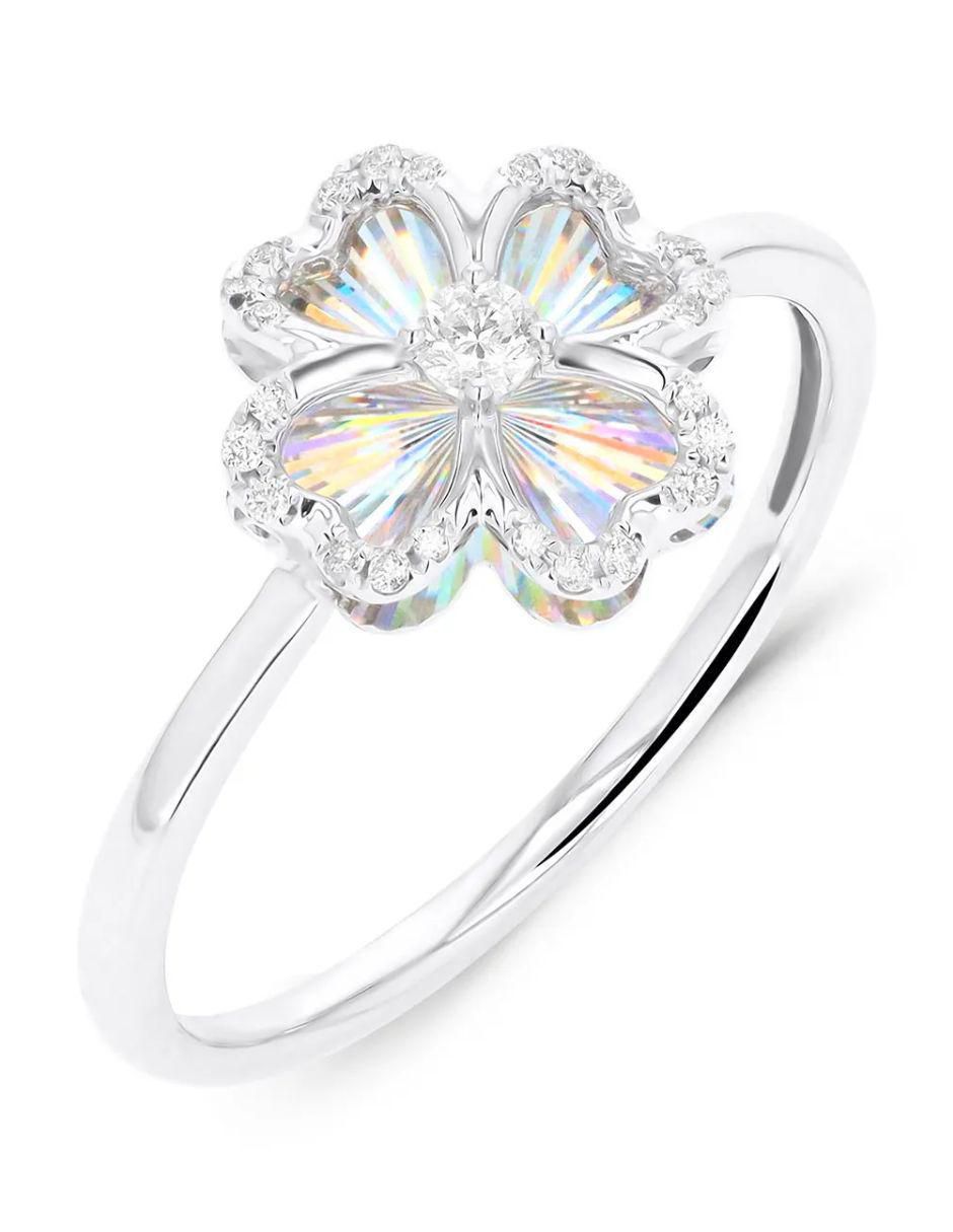 Anillo de flor Joyerías Bizzarro 14 k de oro blanco diamante brillante